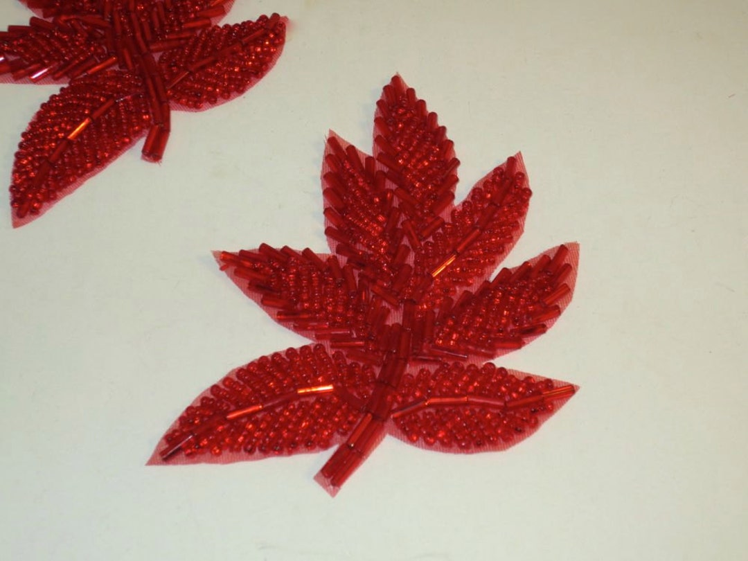 Bright Red Leaf Design Beaded Applique--by the Piece - Etsy
