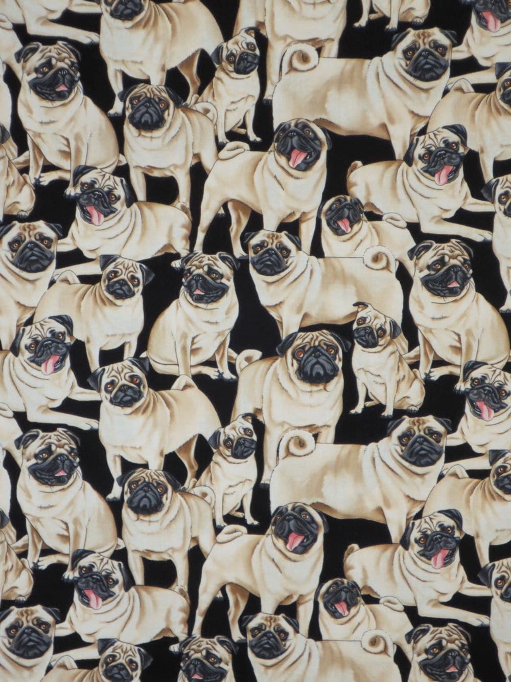 Packed Pug Pups on Black Pure Cotton Print Fabric From - Etsy