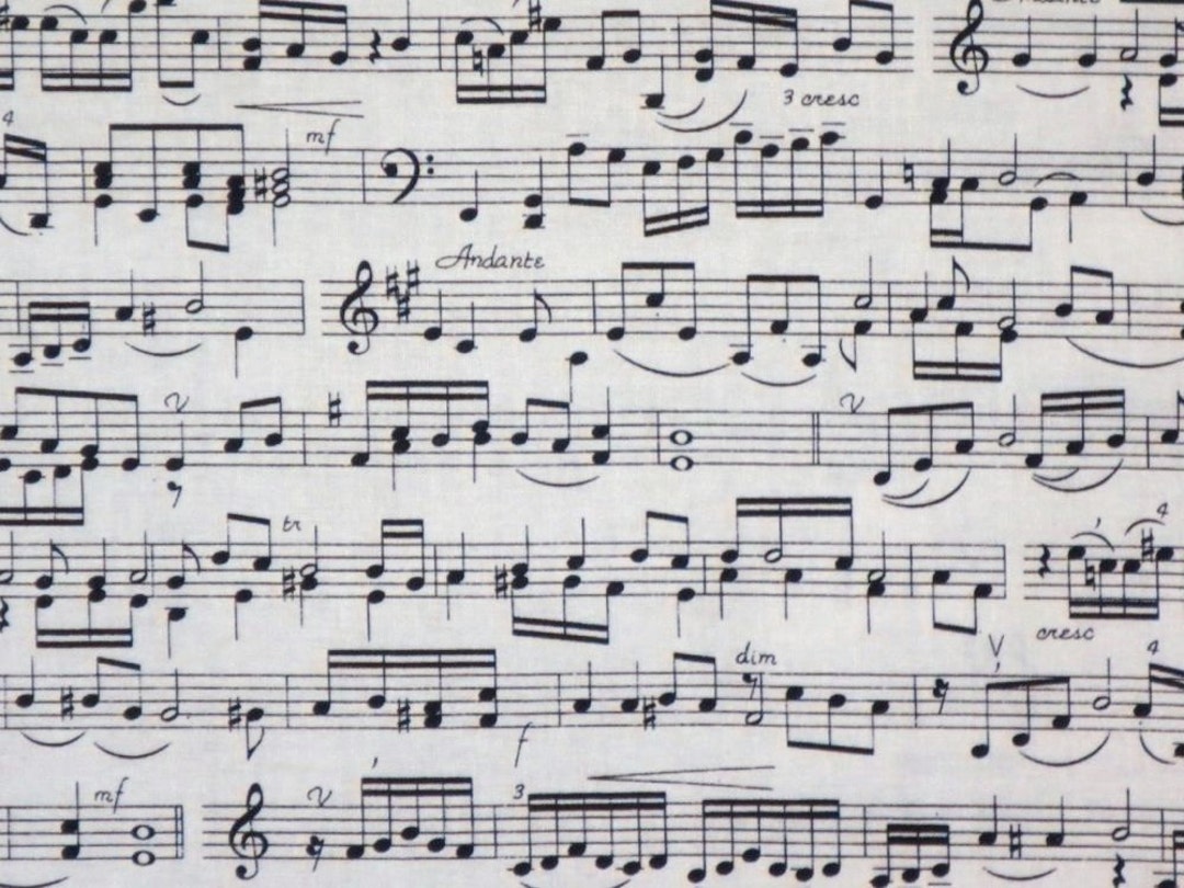 Black on Ivory Music Score Print Pure Cotton Fabric From Timeless ...
