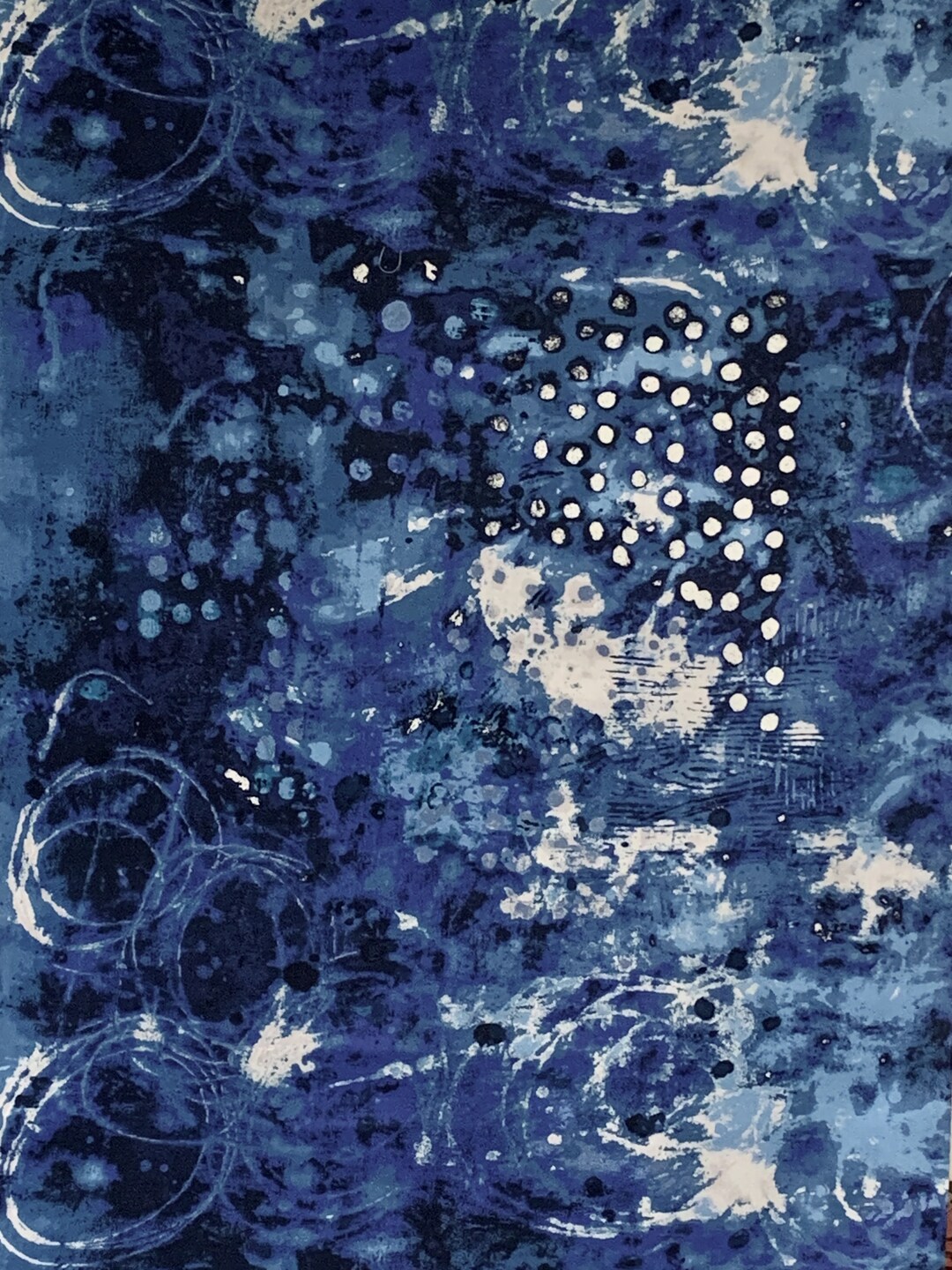 Cobalt Blue Spotted Graffiti Weather Map Abstract Print Pure Cotton ...