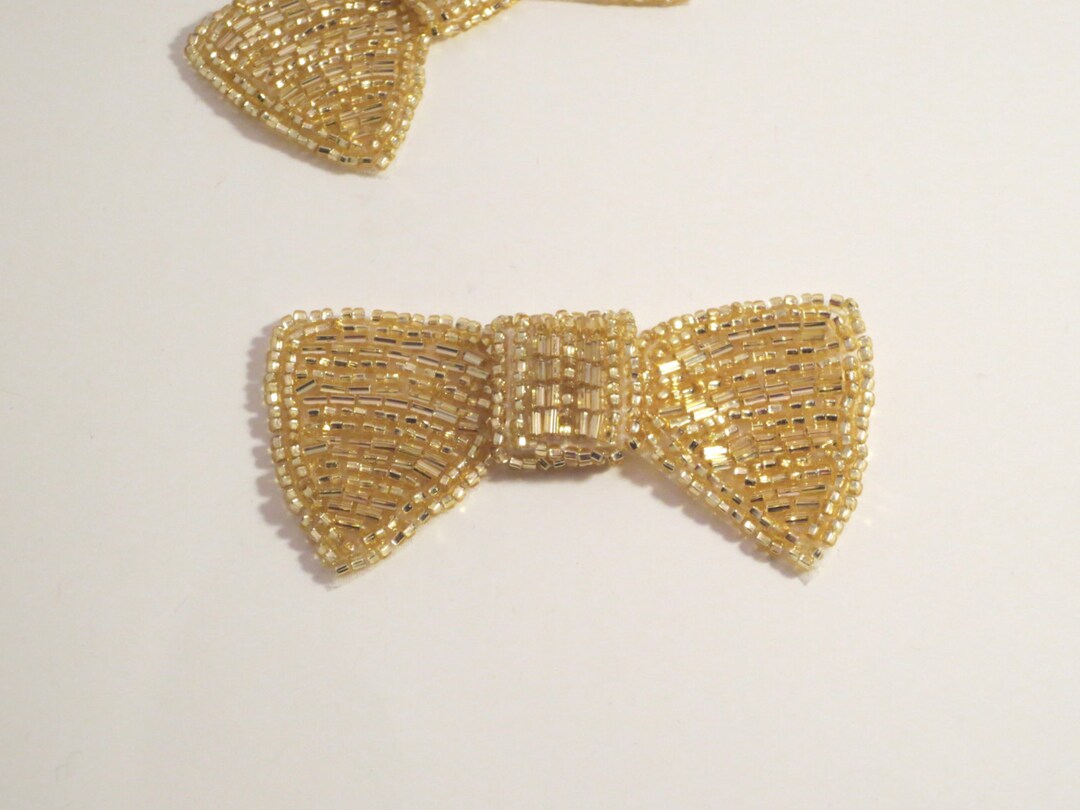 Light Gold Beaded Bow Appliquéone Piece - Etsy