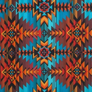 Turquoise and Rust Southwest Blanket Print Pure Cotton Fabric From ...