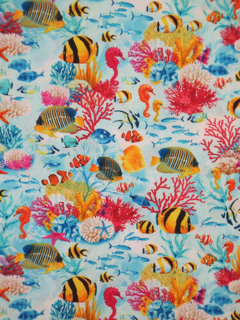 Bright and Cheerful Tropical Fish Undersea Print Pure Cotton Fabric ...