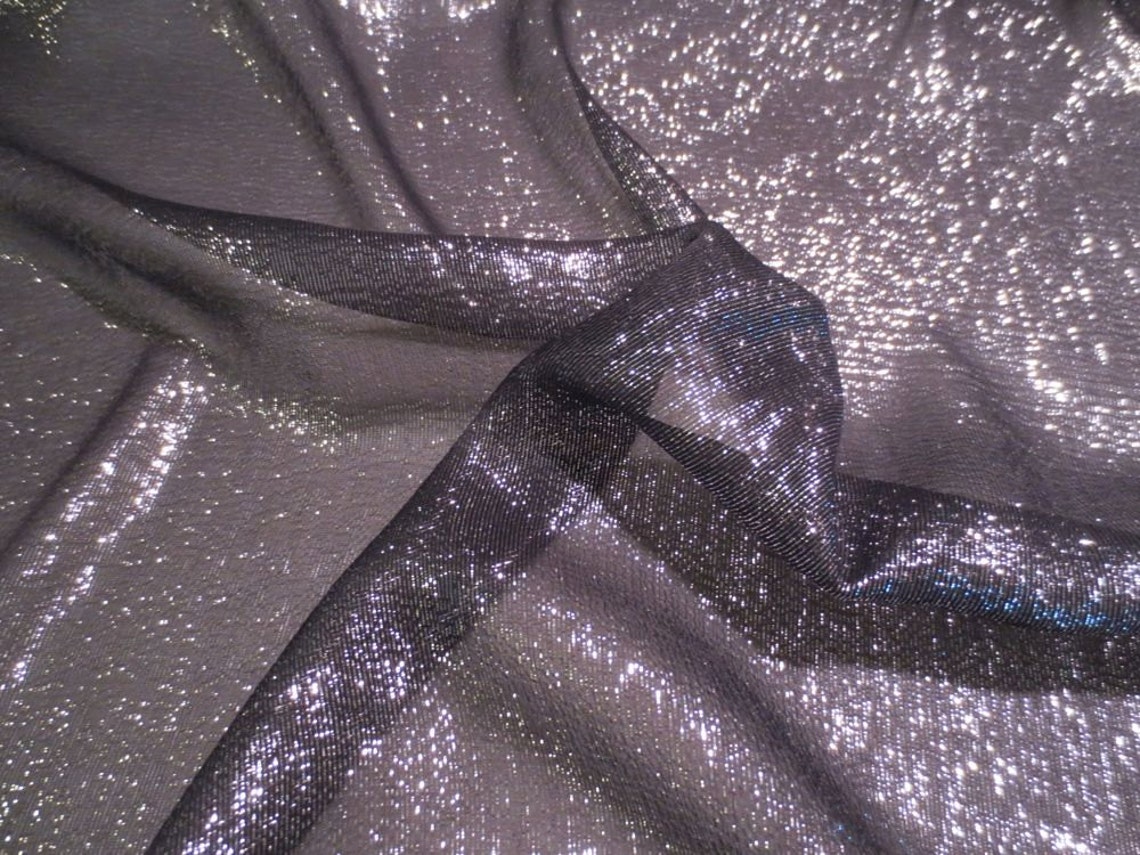 Black With Silver Metallic Silk Chiffon Fabricone Yard - Etsy