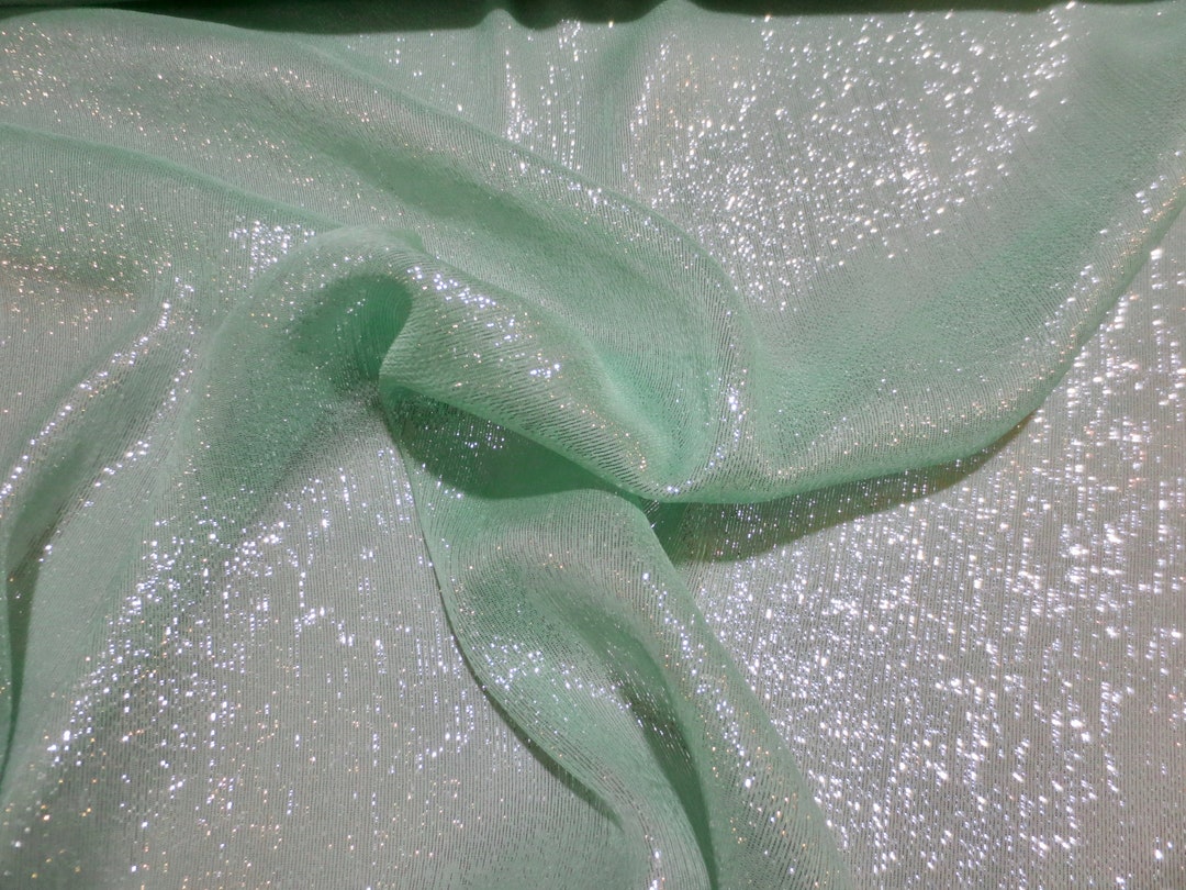 Light Pistachio Green With Silver Metallic Silk Chiffon Fabric--by the ...