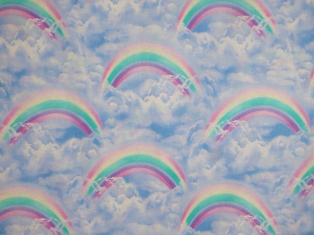 Light Blue Double Rainbows in the Sky Print Pure Cotton Fabric From ...