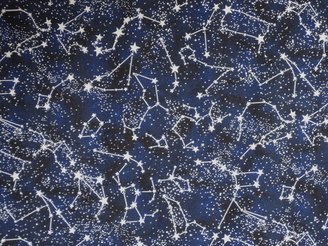 Glow in the Dark Constellation Print on Midnight Blue Sky Pure Cotton ...