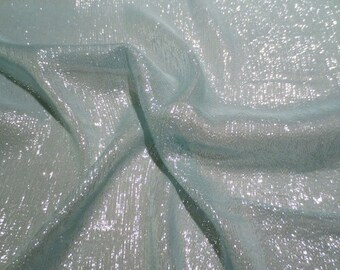 Aqua With Silver Metallic Silk Chiffon Fabricby the Yard - Etsy