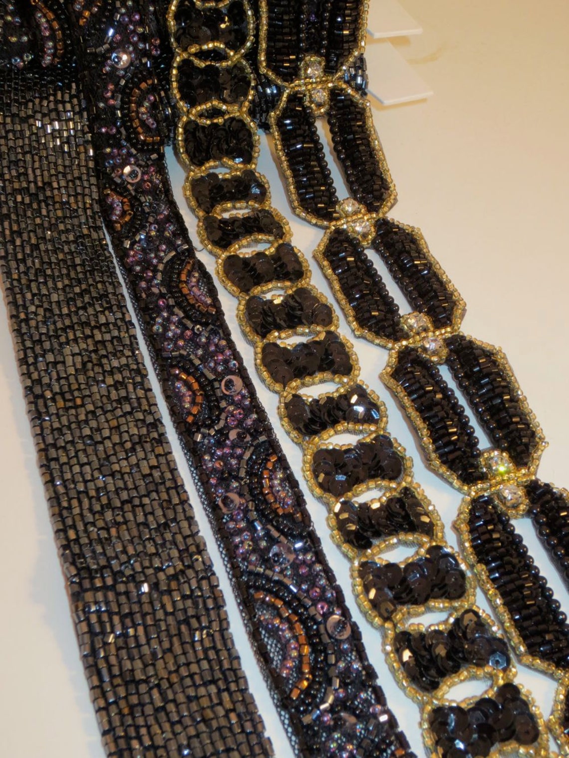 Black With Gold and Rhinestones Chain Design Beaded Trimone - Etsy