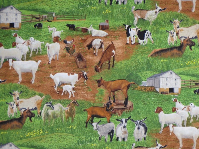 Peaceful Goats in the Field Print Pure Cotton Fabric From - Etsy