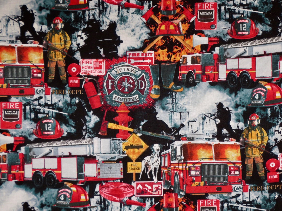 Fire Engine Collage Print Pure Cotton Fabric From Timeless Treasures ...