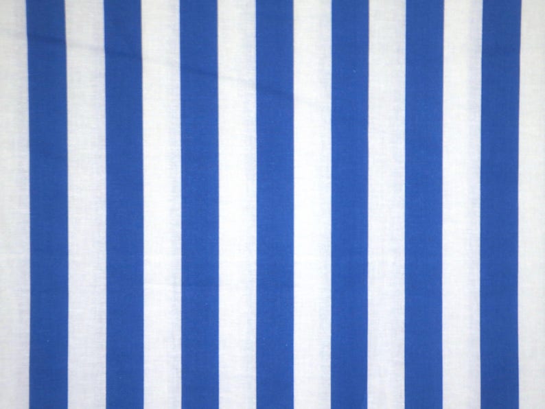 Royal Blue and White 7/8" Stripe Print Pure Cotton Fabric--by the Yard ...
