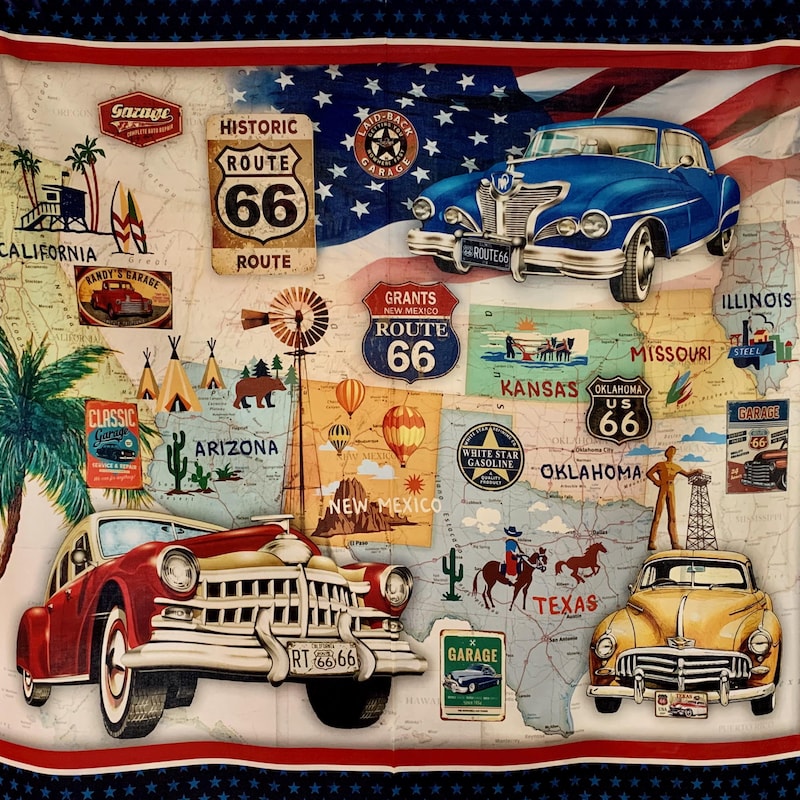 Route 66 Panel Fabric - Etsy