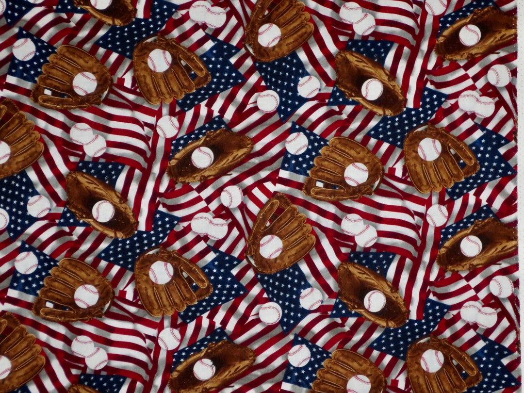Packed Baseball Americana Allover Print Pure Cotton Fabric From ...