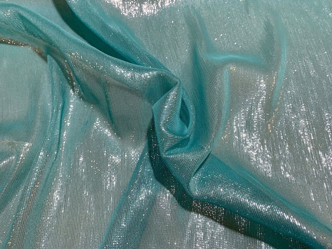 Aqua With Silver Metallic Silk Chiffon Fabricby the Yard - Etsy