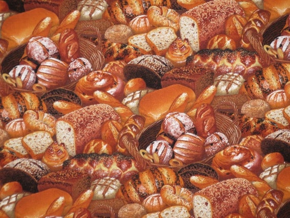 Packed Golden Bread Selection Print Pure Cotton FabricBy The | Etsy