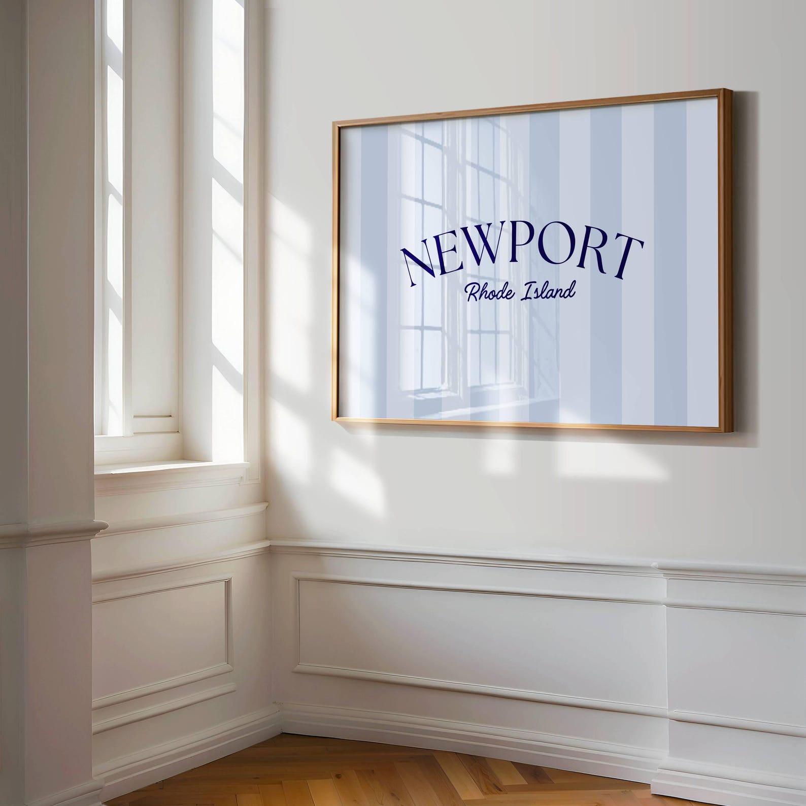 Newport Rhode Island Coastal Print: Blue Striped Nautical Wall Art ...