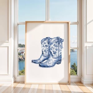 Blue Coastal Cowgirl Print Set: Trendy Western Room Decor (digital ...