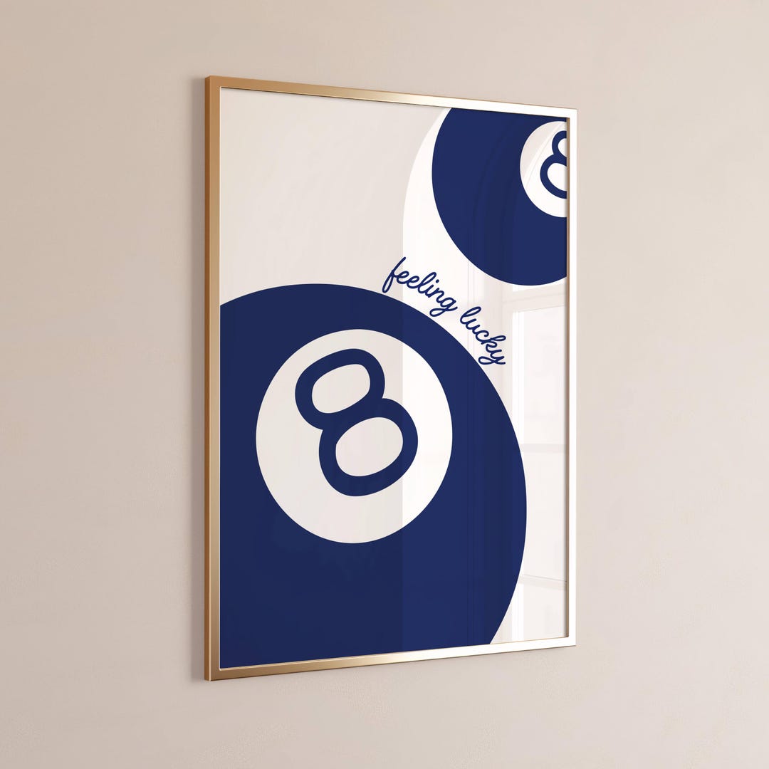 Retro 8 Ball Print: Navy Blue Lucky Wall Art (digital Download) - Etsy