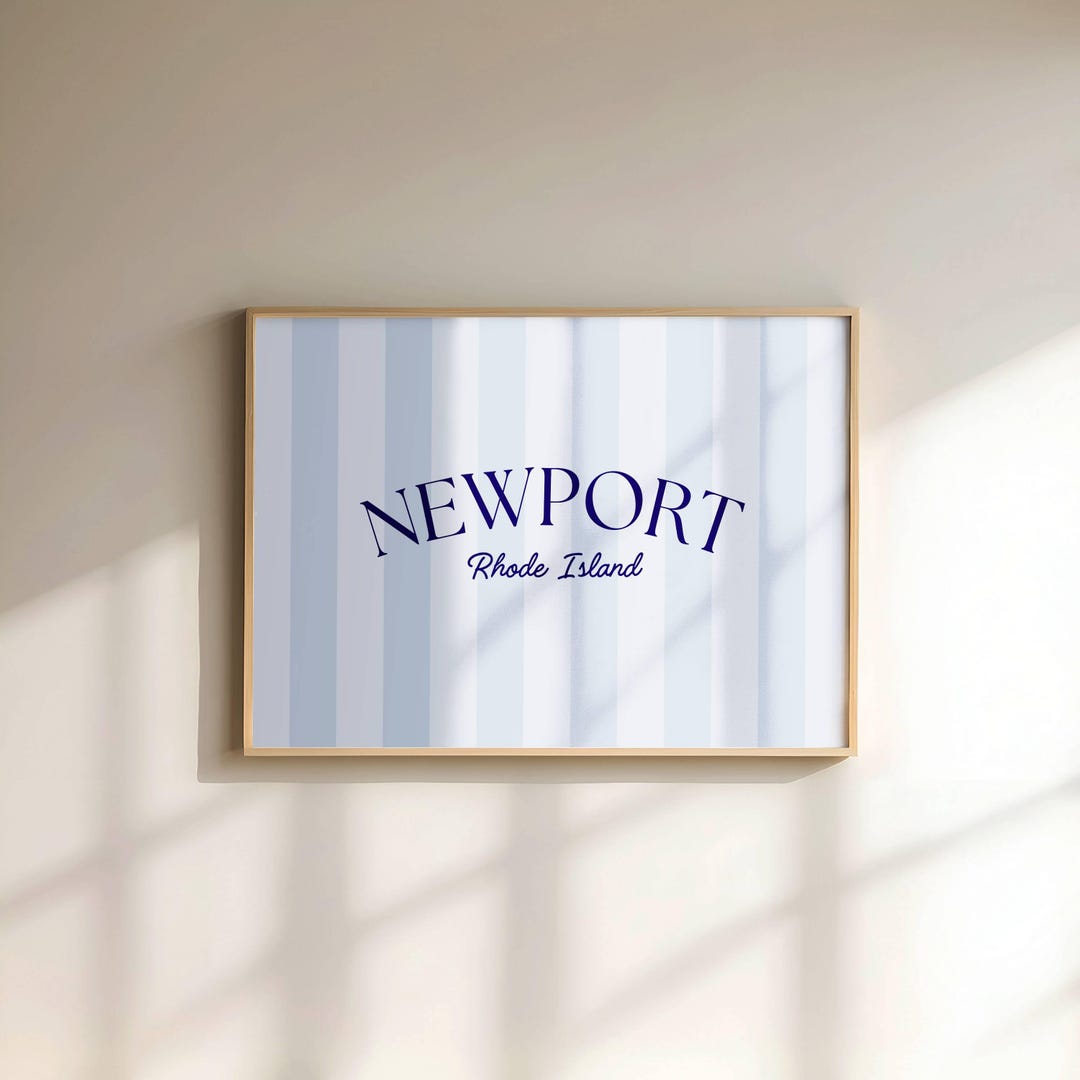 Newport Rhode Island Coastal Print: Blue Striped Nautical Wall Art ...