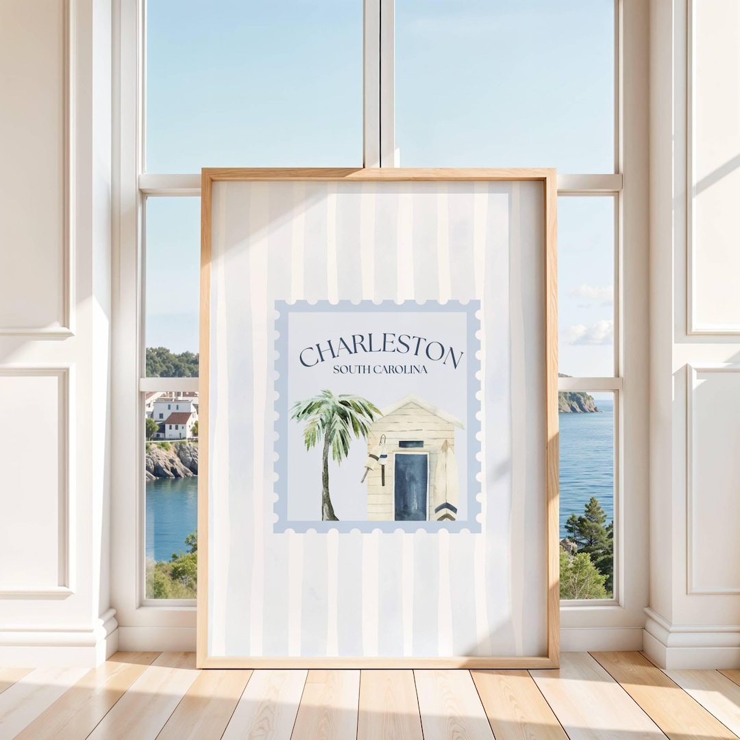 Charleston South Carolina Art Print: Vintage Coastal Stamp Wall Decor ...