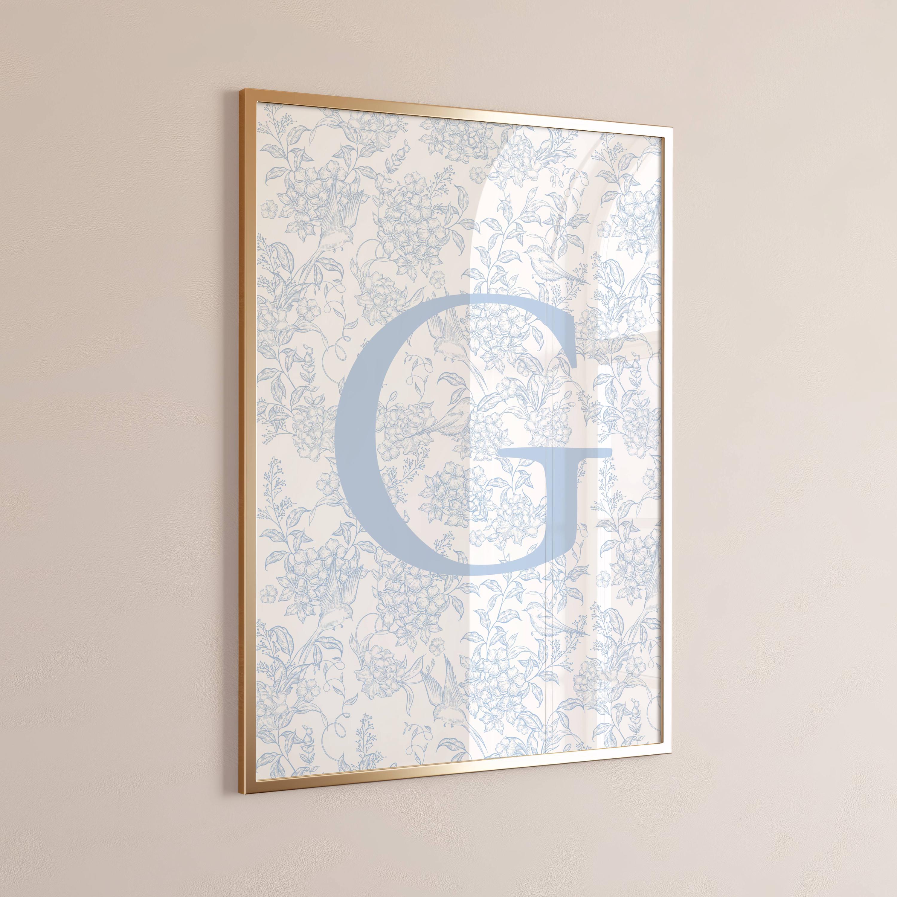 Blue Floral Initial Print: Custom Monogram Wall Art (digital Download ...