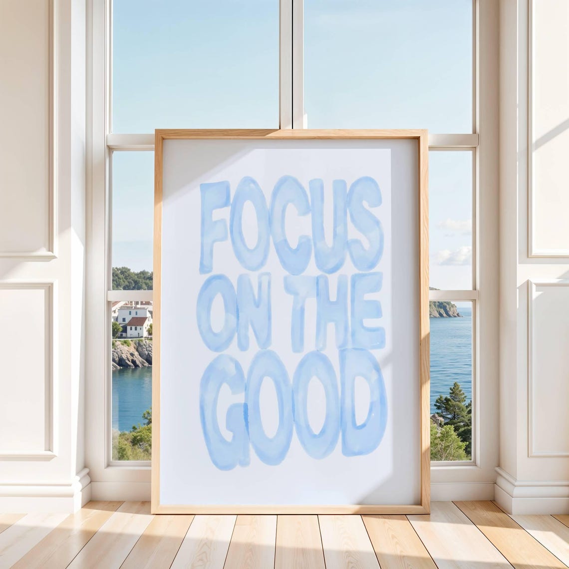 Blue Watercolor Print: Focus on the Good - Inspirational Dorm Decor - Etsy