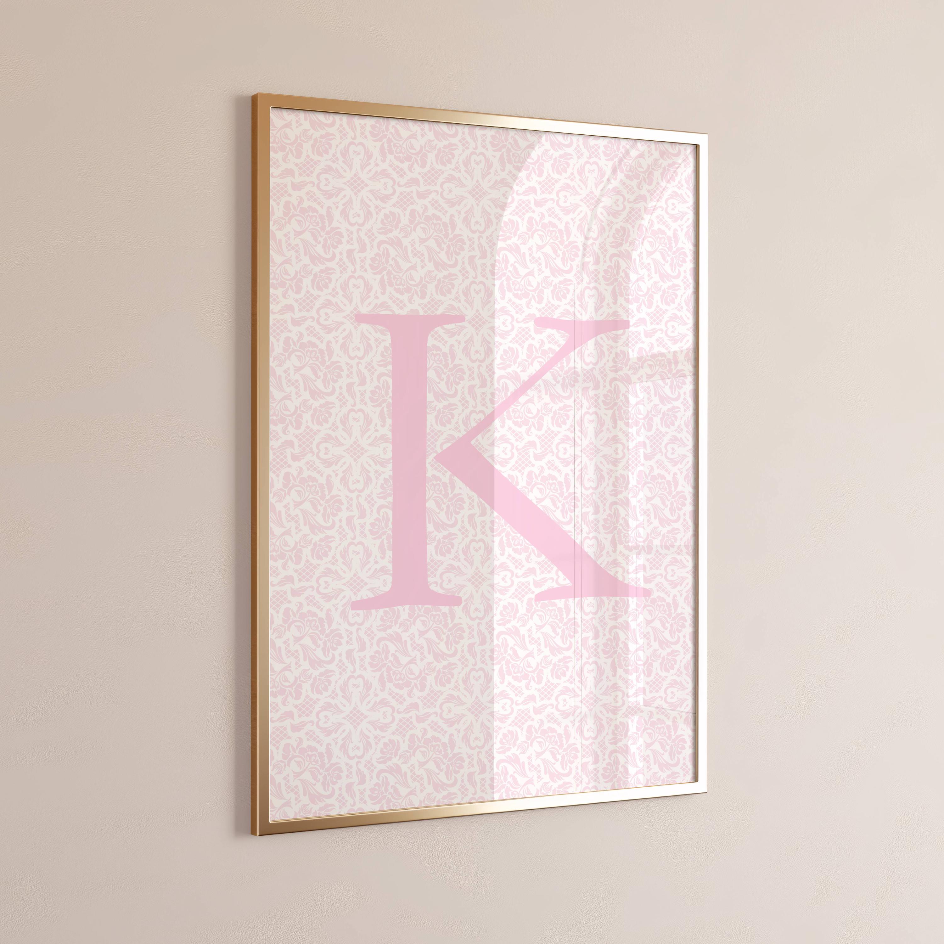 Custom Pink Floral Initial Print: Personalized Letter Wall Art (digital ...