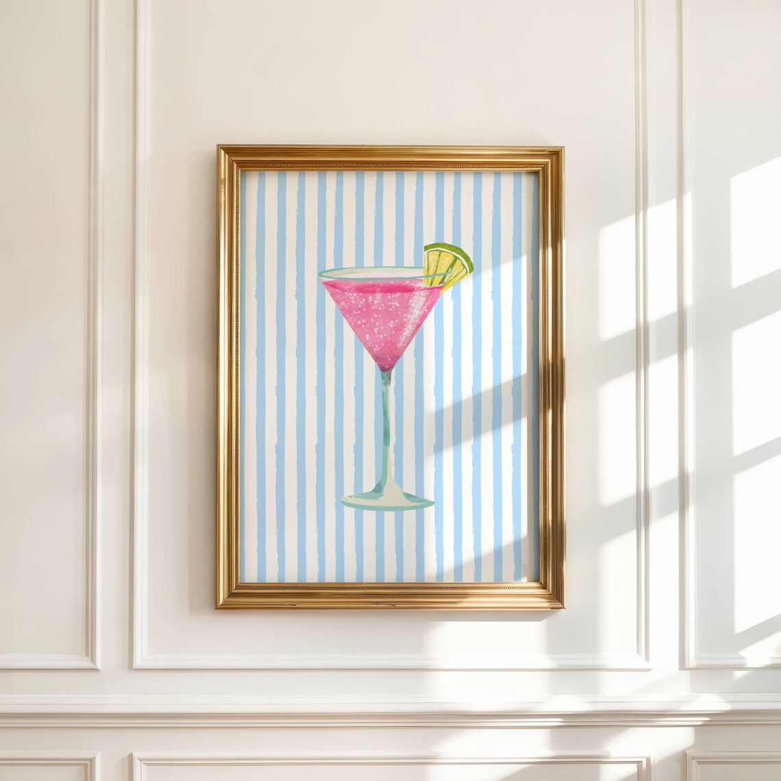Blue Striped Martini Print: Pink Cocktail Bar Cart Decor (digital ...