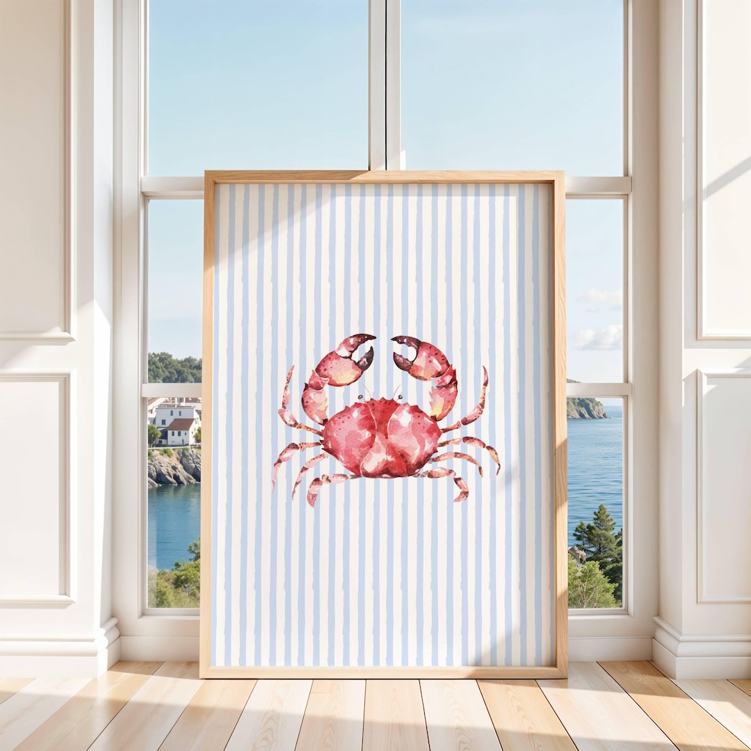 Blue Crab Striped Wall Art | Coastal Nautical Printable | Beach House ...