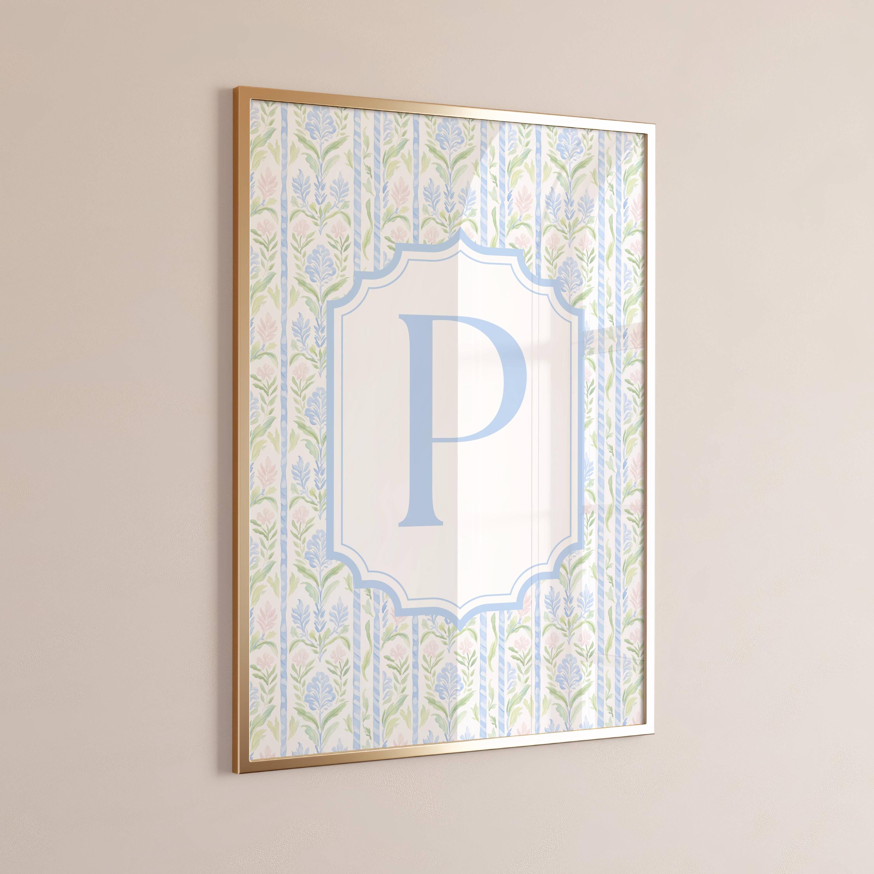 Custom Grandmillennial Initial Print – Pink, Green & Blue Floral Letter ...