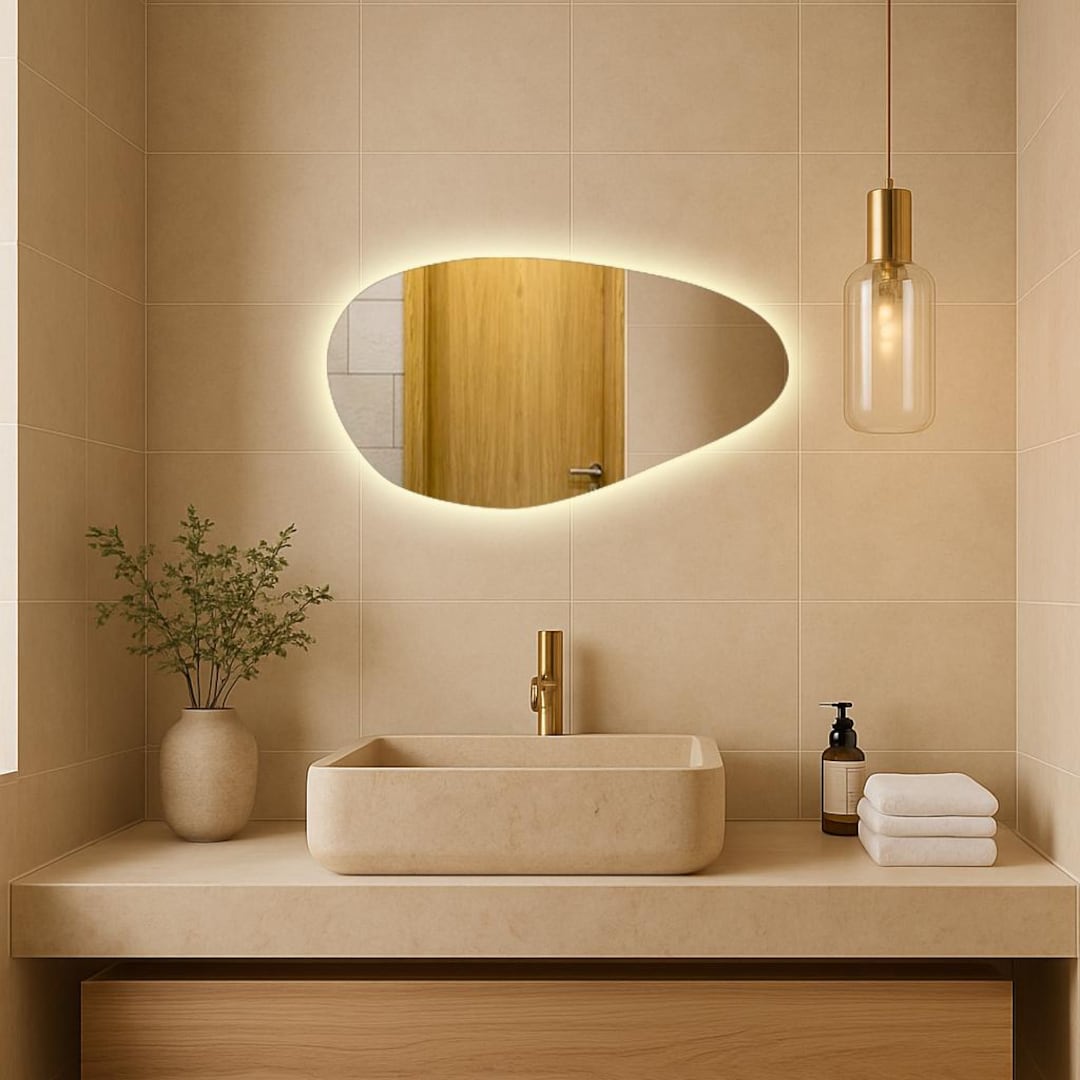 Asymmetrical LED Mirror, Modern Bathroom Vanity Mirror - Etsy
