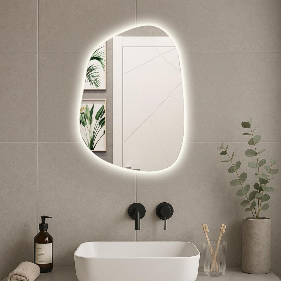 Asymmetrical Mirror, Bathroom Mirror and Light, Irregular Shaped Mirror ...
