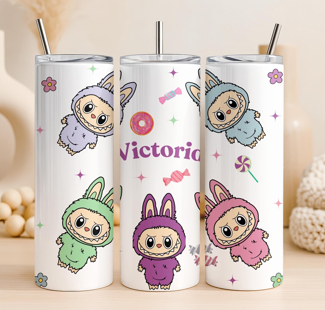 Personalized 20 Oz Labubu Character Tumbler, Custom Name Tumbler ...