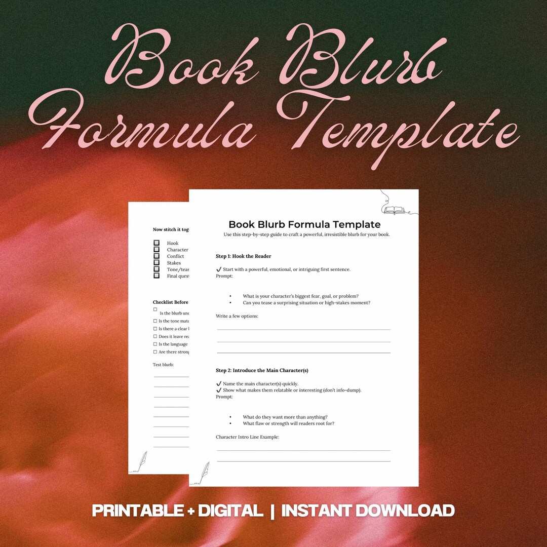 Book Blurb Formula Template | Writing Worksheet for Indie Authors ...