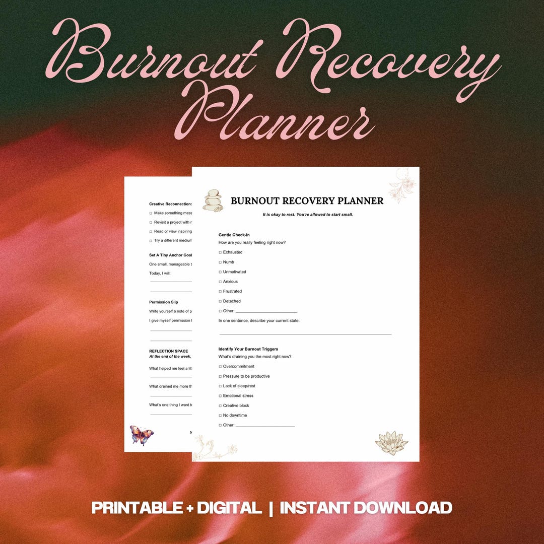 Burnout Recovery Planner Printable | Mental Health Worksheets | Self ...