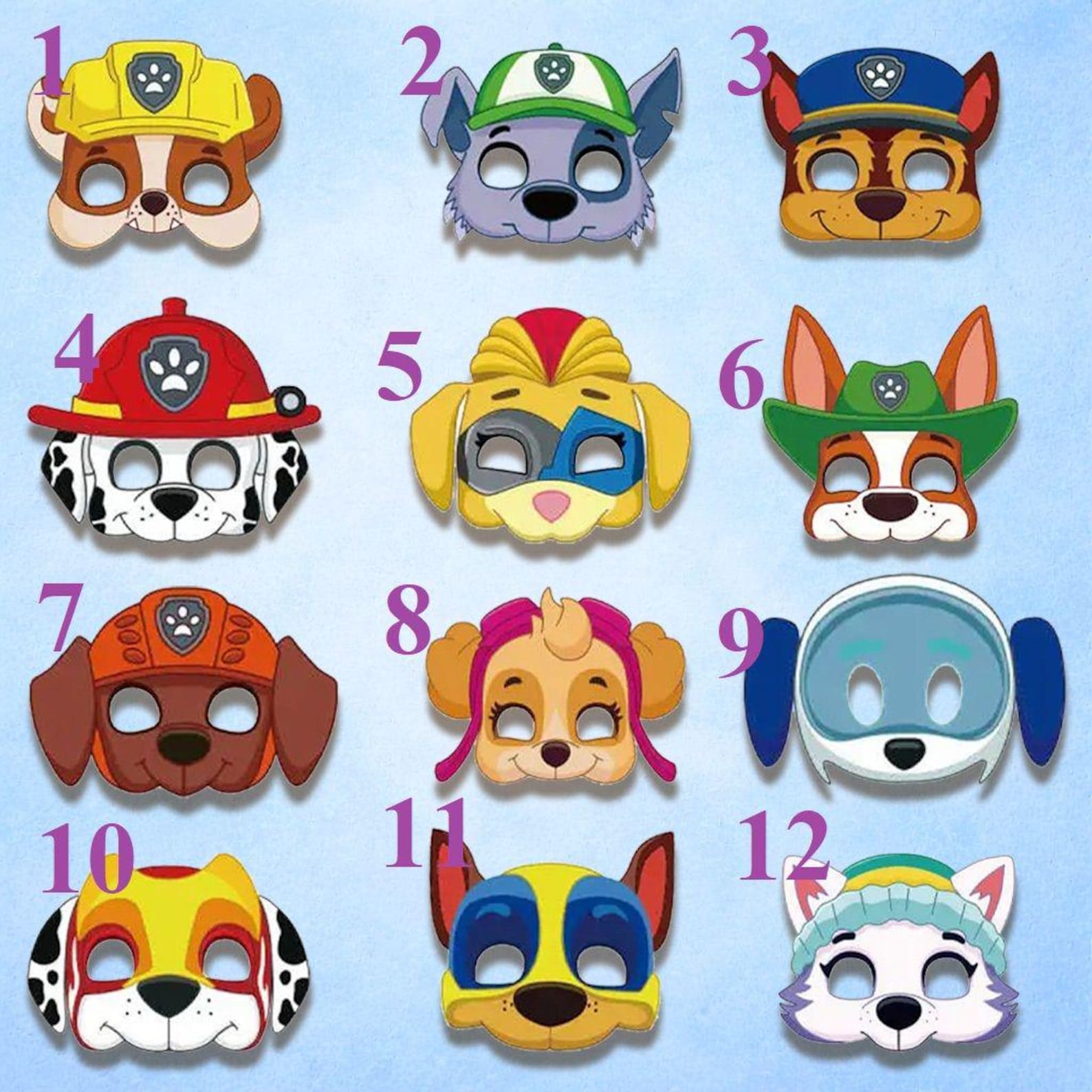 12 Pcs Cute Puppy Cartoon Masks Set, Animal Face Masks for Kids, Dog ...