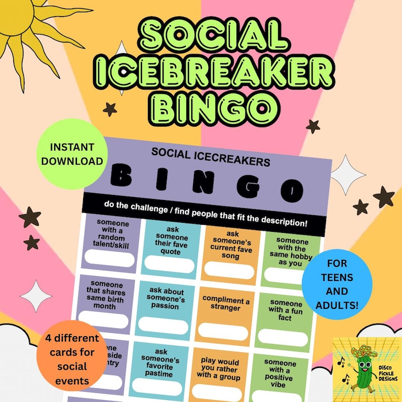 LARGE Printable Social Bingo Icebreaker Challenge Game for Parties ...