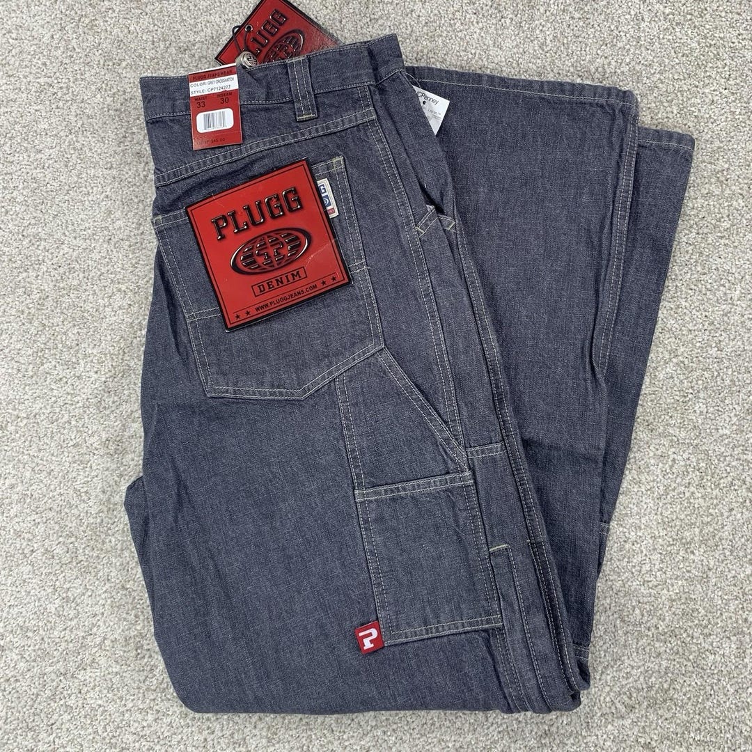 NWT Y2K Plugg Carpenter Jeans 33x30 Grey Wash Knee Zipper Pockets Baggy ...