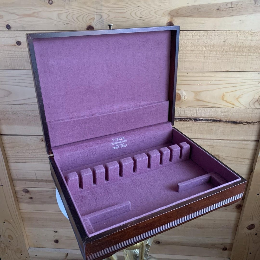 Eureka Tarnish Proof Silverware Chest Wood Box Pink Velvet 15.75" USA ...