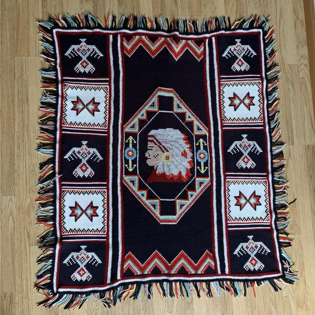 Handmade Native American Indian Crocheted Afghan Blanket Throw Western ...