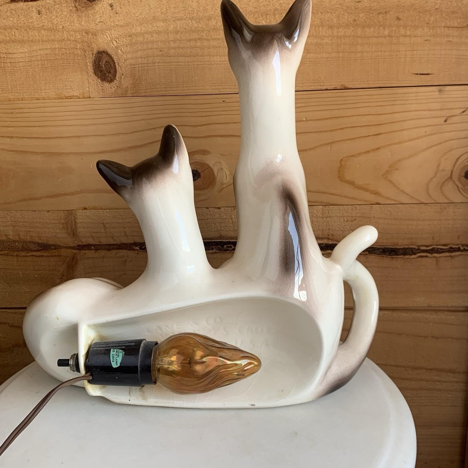 Vintage 1958 Siamese Cat TV Lamp From Lane & Co Van Nuys 12x 11.5" MCM ...
