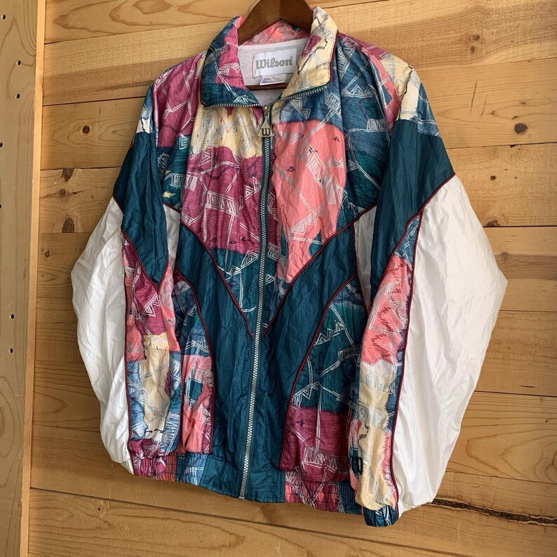 80's 90's Wilson Windbreaker Womens XL Tennis Abstract Retro Color ...
