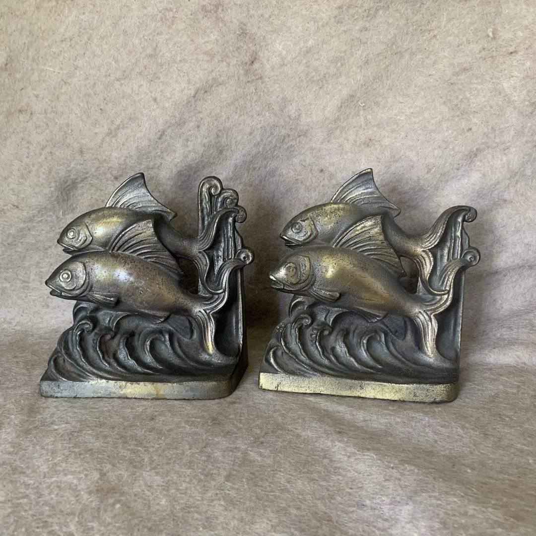 Antique Hubley Two Fish in Waves Bookends Cast Iron Bronze Art Deco - Etsy