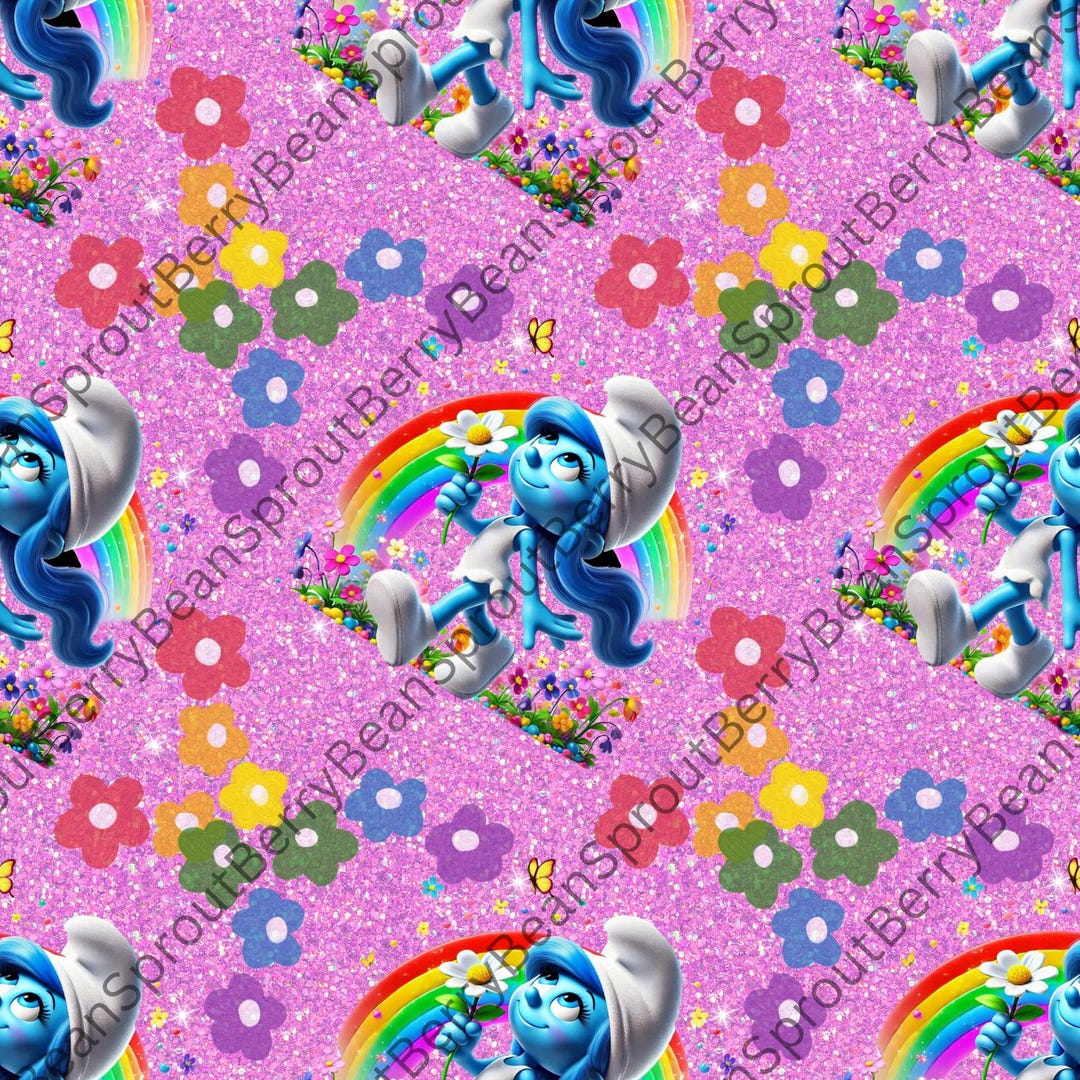 Smurf Seamless File, Floral, Cartoon, Pink Glitter - Etsy