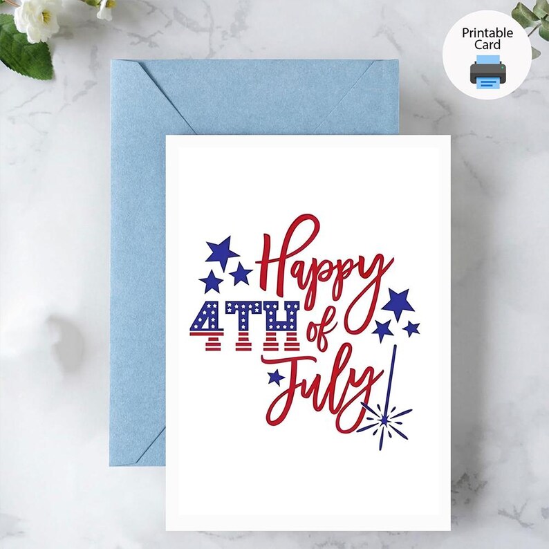 Printable Card Happy 4th of July Print at Home Card Greeting Card ...