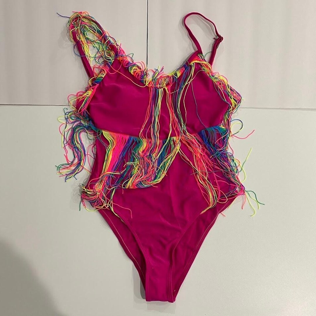 Hot Pink Rainbow Fringe One Piece Swimsuit Women's Beach Pool Vacation ...