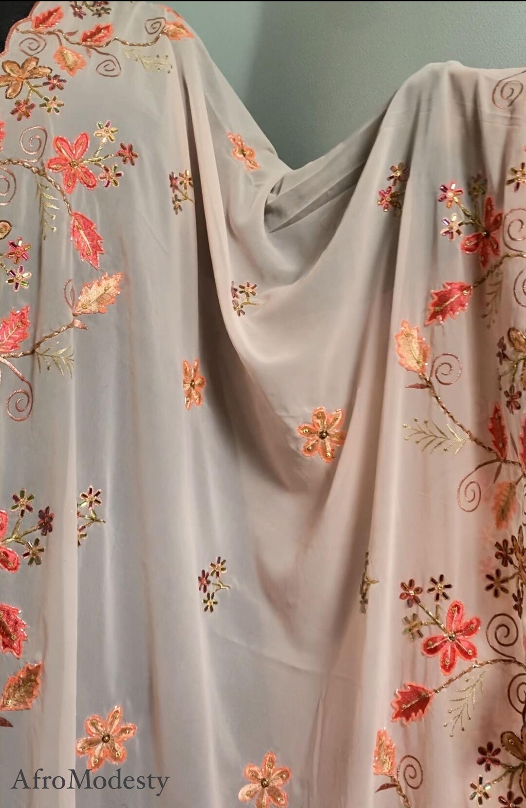 Women’s Large Size Luxury Embroidered Chiffon Hijab Veil With Stonework ...