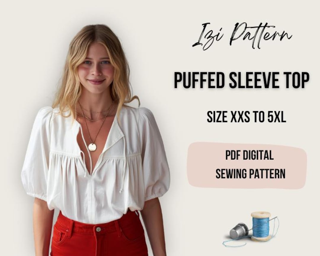 Puffed Sleeve Top Pattern | Women Summer Top Sewing Pattern | PDF ...