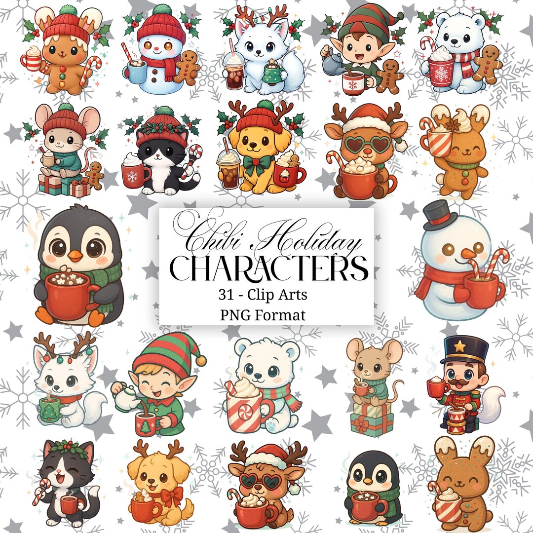 Holiday Chibi Characters Clipart Set | 12 Festive Digital Illustrations ...